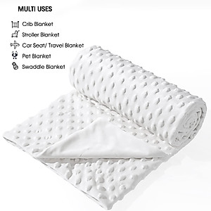 david's kids Minky Baby Blanket for Boys Girls Neutral, Soft Lightweight Micro Fleece Blanket with Double Layer, Dotted Backing, Breathable Receiving Blanket for Newborns, 30x40 Inches, White