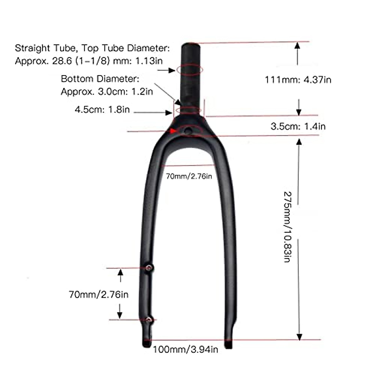 Uxsiya Road Bike Front Fork, 20 Inch 4.37in Top Tube Stable Professional Lightweight Mountain Bike Fork 3K Matte for Folding Bike