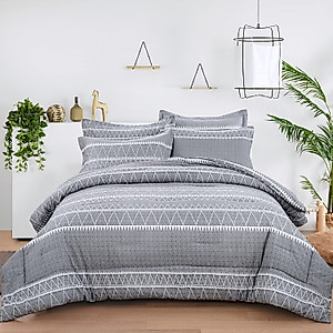 WONGS BEDDING Grey Comforter Set Queen, Soft Microfiber Reversible Gray Boho Down Alternative Comforter Set for Queen Bed- 3 Pieces (1 Solid Comforter + 2 Pillowcases), Bedding Duvet Set 90"x 90"