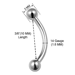 6PCS Stainless Steel Banana Barbell 14 gauge 6mm 8mm 10mm 3mm Ball Spike Tragus Nose Earrings Cartilage Piercing Jewelry 0255