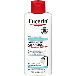 Eucerin Advanced Cleansing Body & Face Cleanser 16.9 Ounce (500ml) (Pack of 6)