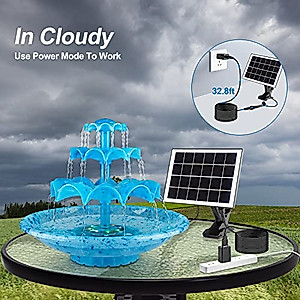 Mademax 3 Tier DIY Solar Fountain with 24-Hours Working and Lights, Upgrade 3.5W Solar and Electric Pump, Solar Powered Bird Bath Fountain Water Feature for Bird Bath, Garden, Balcony, Outdoor