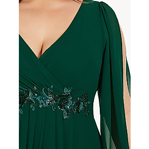 Ever-Pretty Plus Womens Floor-Length Plus Size A-line Ruched Dance Dress with Sleeves Green US18