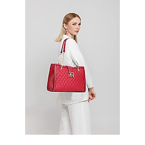 Fashion Handbags for Women Leather Satchel Purses Set Quilted Tote Shoulder Bag for work/gift (8691-White)