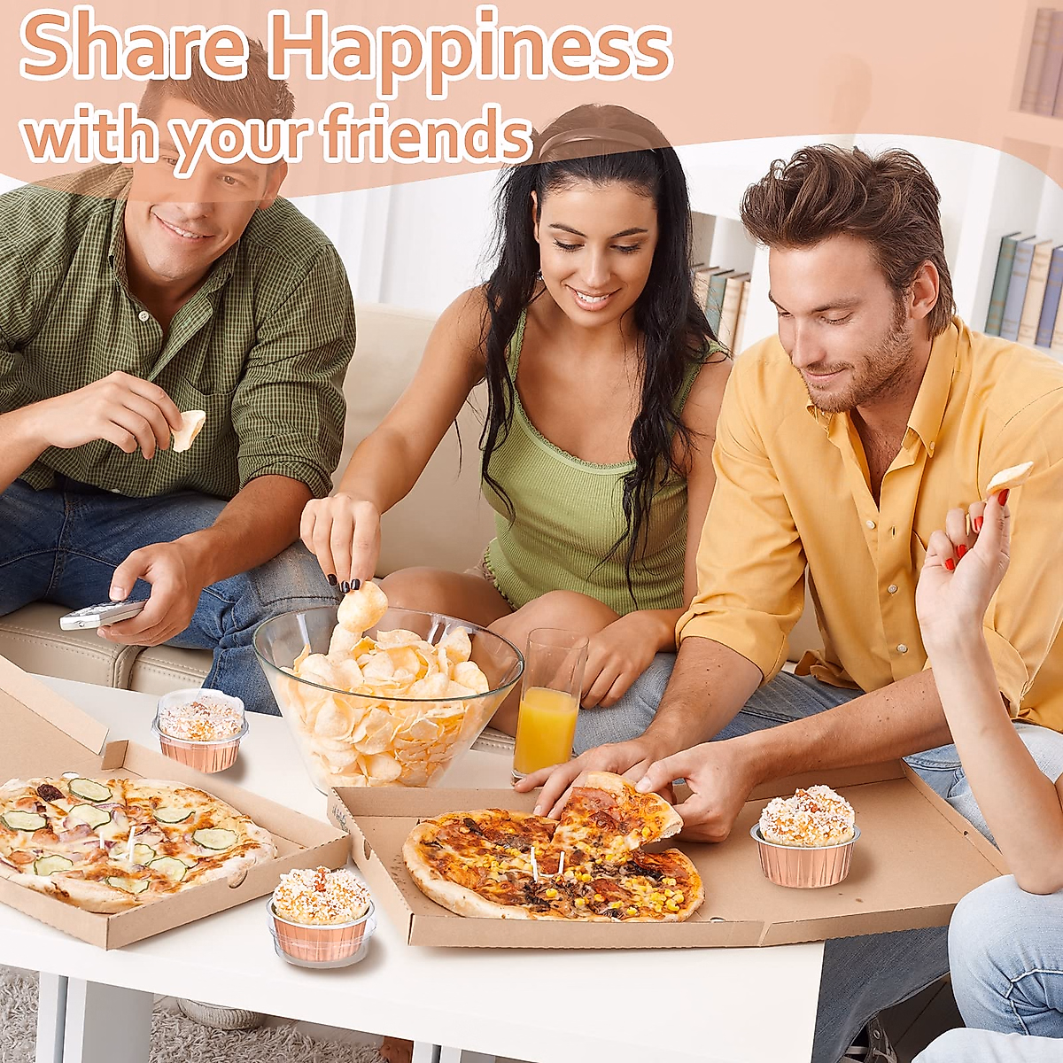 Gejoy 200 Pack Aluminum Foil Cupcake Baking Cups 5oz Rose Gold Cupcake Liners Dessert Cups with Lids Disposable Cupcake Cups Mini Cake Containers Flan Molds Tin Mini Muffin Liners for Wedding Birthday