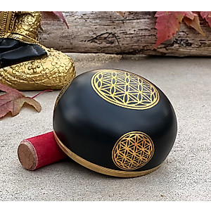 Tibetan Flower Of Life Singing Bowl Mallet Cushion Set ~ For Meditation, Yoga, Spiritual Healing and Mindfulness ~ Medium (Black)