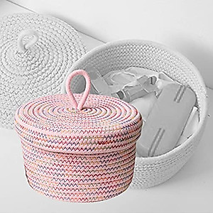 ＫＬＫＣＭＳ Storage Baskets with Lid, Woven Shelf Baskets for Storage Organizing Clothes Sock Toys Snack Bins for Bedroom Shelf Closet , Pink 18x12cm