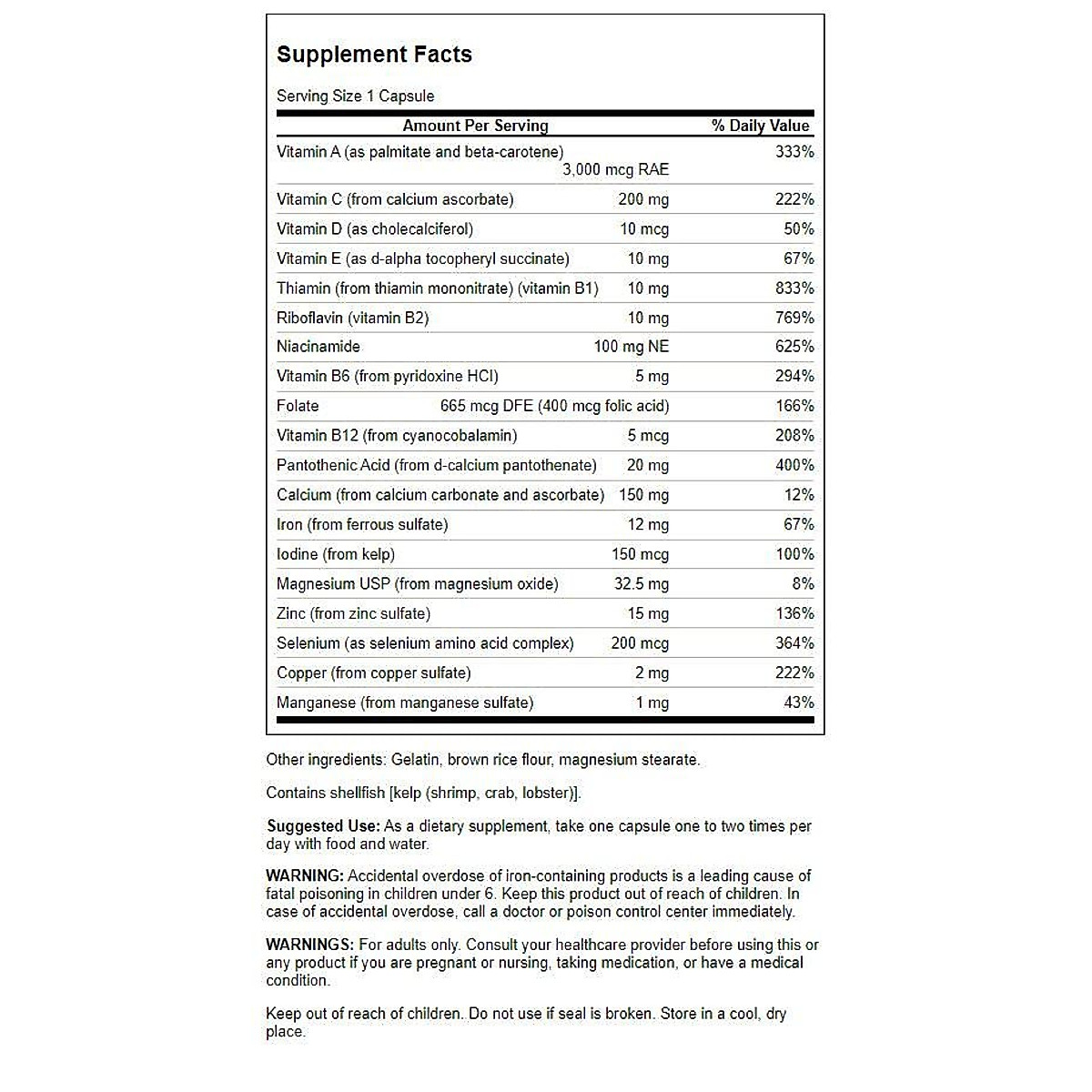Swanson Multi and Mineral Daily Men's Women's Multivitamin Multimineral Health Supplement 100 Capsules (Caps)