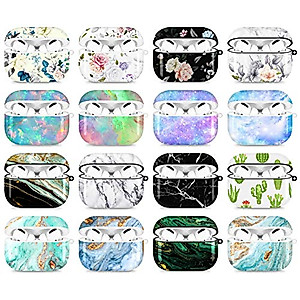 A-Focus Compatible with AirPods Pro Case Marble, Blue Green Marble Texture Smooth IMD Design Series Shock Proof Flexible Slim TPU Cover Case with Carabiner for AirPods Pro Glossy Blue Green