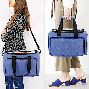 Teamoy Knitting Bag with Inner Detachable Divider, Yarn Storage Crochet Bag for Unfinished Projects, Crochet Hooks and Other Accessories, Dark Blue