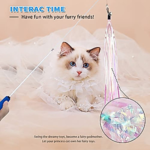 iKOIHO Cat Wand Toy for Indoor Cats 6PCS Fairy Feather Cat Toys with Retractable Fishing Pole Replaceable Feather Attachments Dragonfly Tassel Worm with Bells Cat String Kitten Toy Gift (Blue)