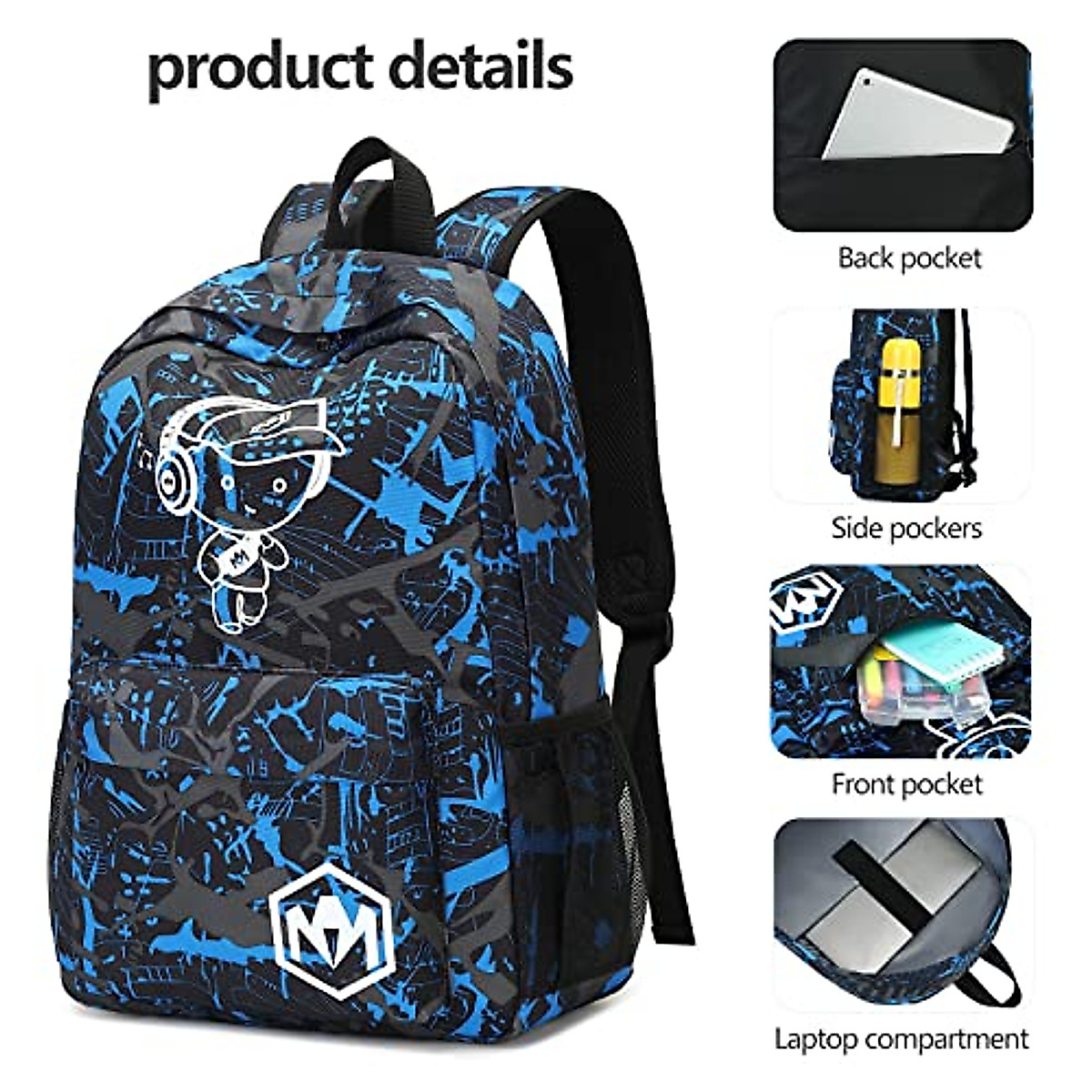 School Backpack for Teen Boys Bookbags Elementary High School Kids Travel Daypacks (Blue)