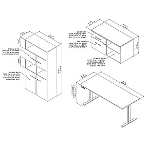 Bush Business Furniture Office 500 Height Adjustable Standing Desk with Storage and Bookcase, 72W, Storm Gray