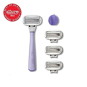 FLAMINGO 5-Blade Razors for Women - 1 Razor Handle + 4 5-Blade Refills + 1 Shower Holder - Lilac