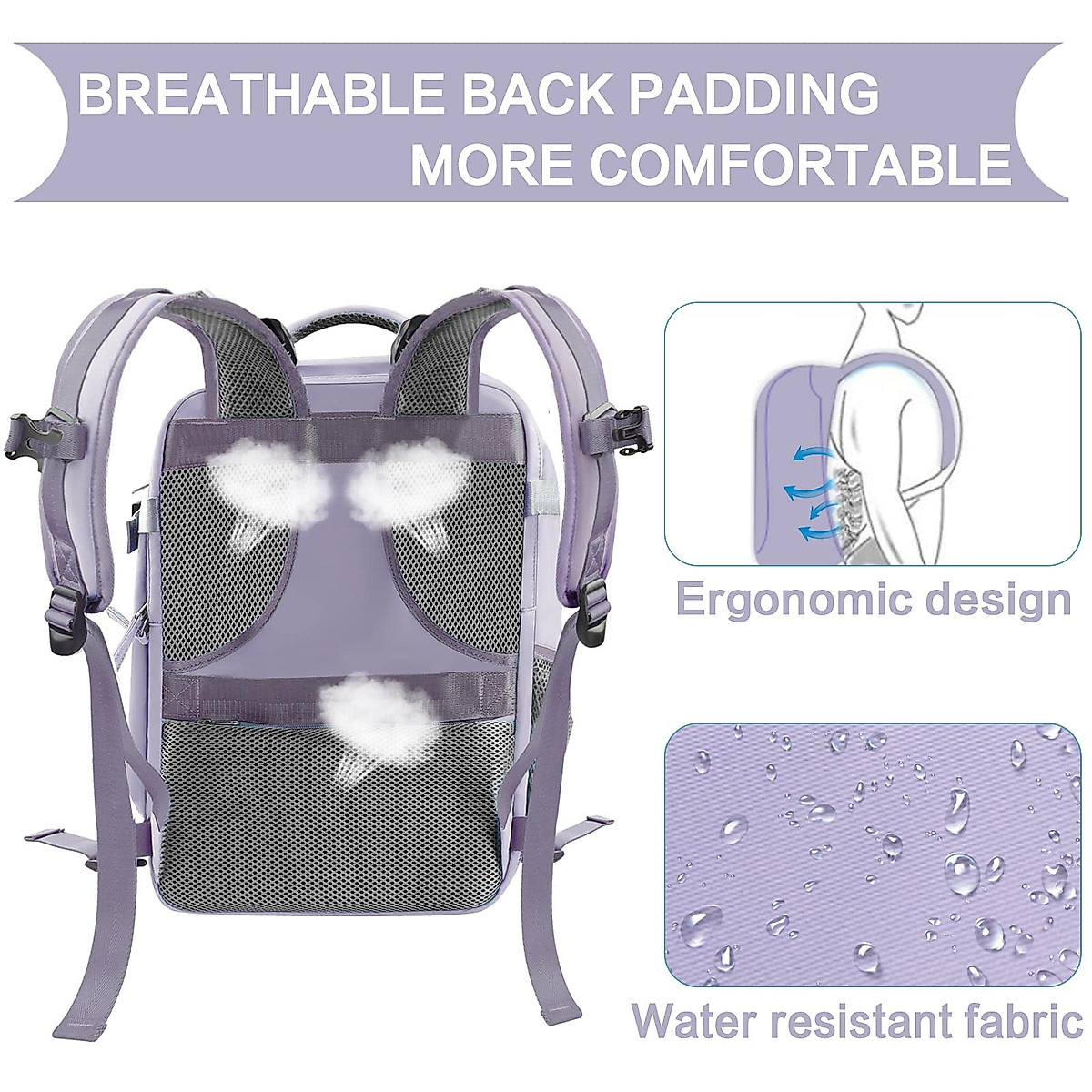 LAPACKER Travel Laptop Backpack Men Women,Business Anti Theft Carry On Backpacks with USB Charging Port Shoe Compartment Airline Approved,College Rucksack Fits 15.6 Inch Laptop & Notebook,Gray Purple