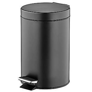 mDesign Small Modern 3-Liter / .7 Gallon Round Metal Lidded Step Trash Can, Compact Garbage Bin with Removable Liner Bucket and Handle for Bathroom, Kitchen, Craft Room, Office, Garage - Black