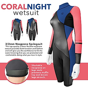 Women's Limestone Neoprene Wetsuit Shorty Wet Suits for Women in Cold Water Long-Sleeve Half Leg Water Suits Springsuit for Scuba Diving Surfing Kayaking Canoeing Snorkeling - 2.0mm (CoralNight, XL)