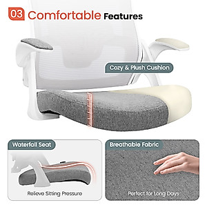 NEO CHAIR High Back Mesh Chair Adjustable Height and Ergonomic Design Home Office Computer Desk Chair Executive Lumbar Support Padded Flip-up Armrest Swivel Chair (Grey)