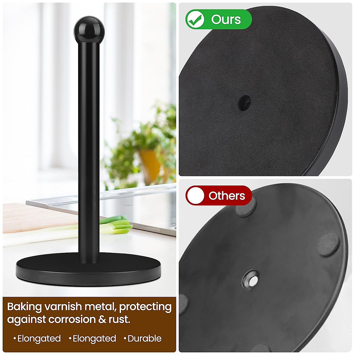 Paper Towel Holder, Black Kitchen Paper Towels Holder Stand, Stainless Steel Paper Towel Holder -Weighted Base, Non-Slip Protect The countertop