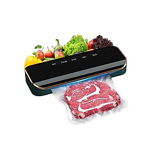 LUV Automatic Vacuum Sealer Machine: 80kpa Suction Touch Automatic Food Sealer With External Vacuum System Compact Design 10pcs Seal Bags Starter Kit Dry Moist Fresh Modes For All Saving Needs (Green)