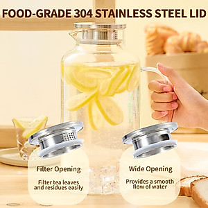 Hannadepot Glass Pitcher, 3.5L/118 oz Glass Water Pitcher with Lid and Spout, Heat/Cold Resistant Borosilicate Glass Water Carafe for Coffee, Juice and Homemade Beverage, with Long Cleaning Brush