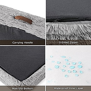 Bedsure Calming Dog Bed for Large Dogs - Orthopedic Egg Foam Dog Sofa Bed, Bolster Couch Pet Bed with Removable Washable Cover, Waterproof Layer, Comfy Fuzzy Faux Fur Surface&Nonskid Bottom,Quiet Gray