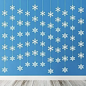 TUPARKA 12 Strings Snowflake Hanging Decorations Frozen Birthday Party Supplies Winter Wonderland Party Decorations White Christmas Snowflake Decorations Snowflake Garland Hanging Decorations