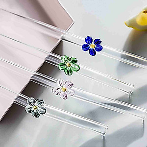 SALIKATE 8 PCS Reusable Glass Drinking Straws, 7.9in X 8mm, Colorful Shatter Resistant Glass Smoothie Straws with Rose Flower,with 2 Cleaning Brushes,for Beverages,Shakes,Juices Transparent S