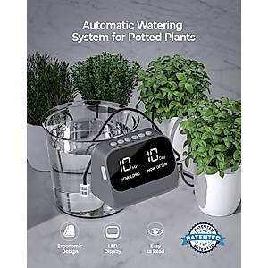 Automatic Watering System for Potted Plants, Plant Waterer with Smart Programmable Timer, Waterproof LED Display & Large Capacity Battery, Precise Distribution of Water, Gray