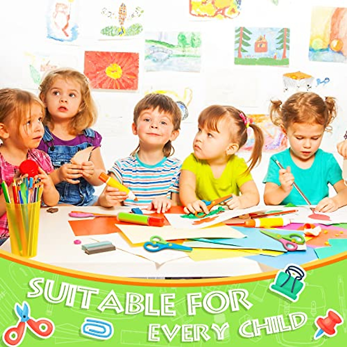 100 Pack Toddler Scissors Safety Scissors for Kids 5.4 x 2.5 Inch Plastic Scissors 3-5 Years Left Handed Scissors Spring Loaded Preschool Scissors for Paper Cutting Training Art Craft Tools Supplies