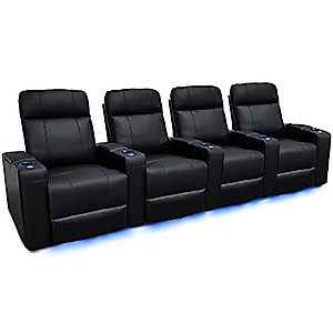 Valencia Piacenza Home Theater Seating | Premium Top Grain Nappa 9000 Leather, Power Recliner, LED Lighting (Row of 4, Black)
