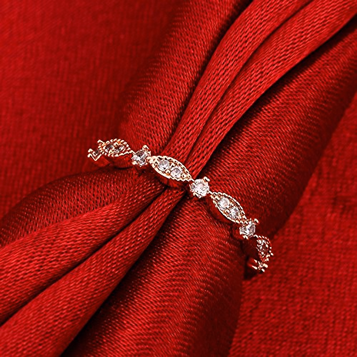 QIAOYING Jewelry Womens 3mm 18K Solid Rose Gold Gemstone Cubic Zirconia CZ Love Eternity Promise Ring Wedding Band (10)