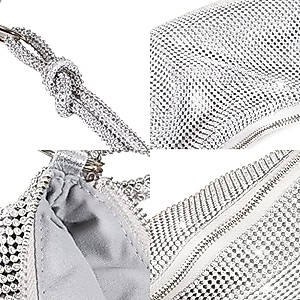 Rhinestones shoulder bag for Women, Rhinestones Hobo Bag, Luxury Sparkly Crystal Diamond Silver Clutch Purses for Party Club Wedding