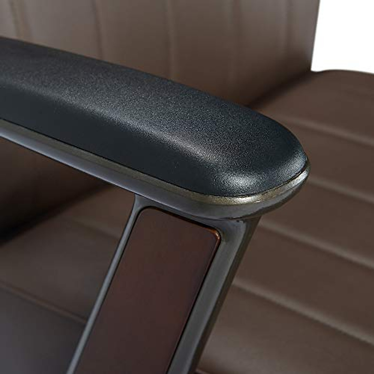 La-Z-Boy Bennett Modern Executive Lumbar Support, Rich Wood Inlay, High-Back Ergonomic Office Chair, Bonded Leather, Brown 26D x 26.25W x 39.75H in