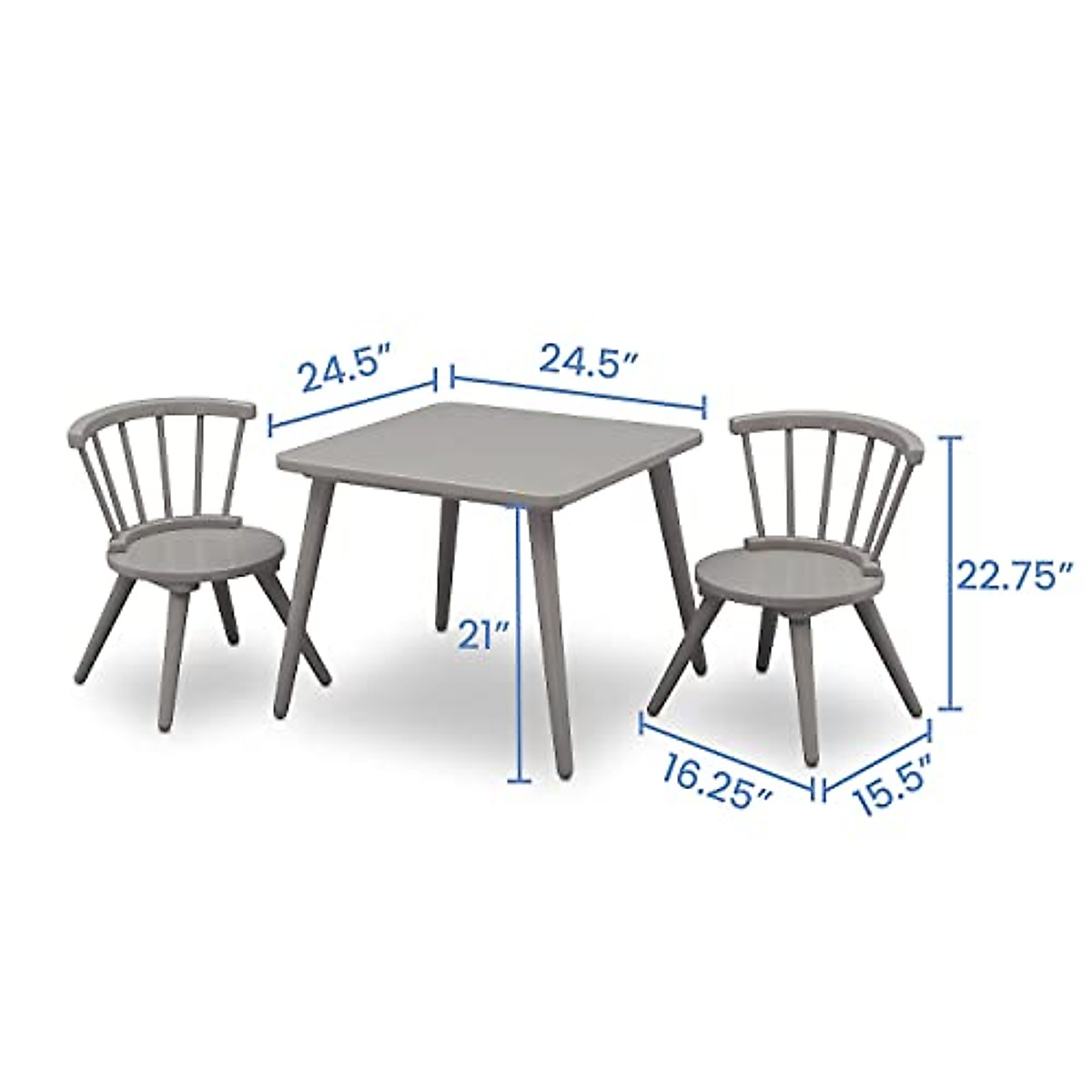 Delta Children Windsor Kids Wood Table and Chair Set (4 Chairs Included) - Ideal for Arts & Crafts, Snack Time, Homeschooling, Homework & More, Grey