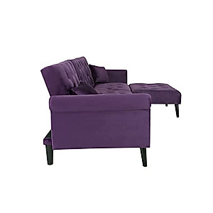 Modern L-Shaped Corner Sofa Convertible Sleeper Couch Bed,Upholstered Folding Recliner,Nailhead Decor Button Tufted Modular Sectional Sofá with Pillows&Reversible Chaise for Living Room Furniture Set