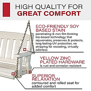 Amish Casual Heavy Duty 800 Lb Mission Treated Porch Swing with Hanging Chains (5 Foot, Semi-Solid White Stain)