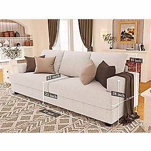 Merluxy Sofa, Deep Seat Sofa-Contemporary Chenille Sofa Couch, 3 Seater Sofa for Living Room-97 Wide Oversized Sofa, Beige Comfy Sofa