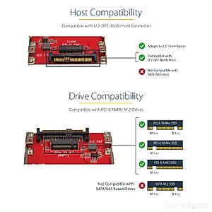 StarTech.com M.2. PCI-e NVMe to U.2 (SFF-8639) Adapter - Not Compatible with SATA Drives or SAS Controllers - For M.2 PCIe NVMe SSDs - PCIe M.2 Drive to U.2 Host Adapter - M2 SSD Converter, TAA