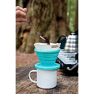Pour Over Coffee Kit (Gray) Collapsible Pour Over Coffee Dripper and Set Of 3 Reusable Cotton Coffee Filters Perfect For Travel And Camping - Travel Ready Gear