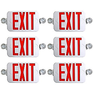 Supreme LED 6 Pack All LED Decorative Red White Exit Sign & Emergency Light Combo with Battery Backup (6 Pack), White/Red