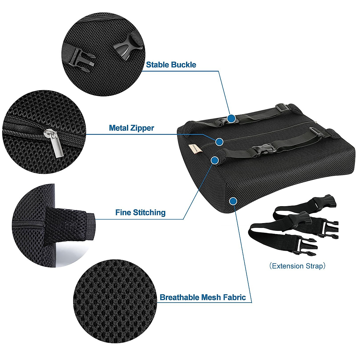 LOVEHOME Lumbar Pillow for Chair and Car, Back Support for Office, Memory Foam Cushion with Mesh Cover - Black