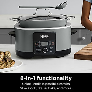 Ninja MC1001 Foodi PossibleCooker PRO 8.5 Quart Multi-Cooker, with 8-in-1 Slow Cooker, Dutch Oven, Steamer & More, Glass Lid & Integrated Spoon, Nonstick, Oven Safe Pot to 500°F, Sea Salt Gray
