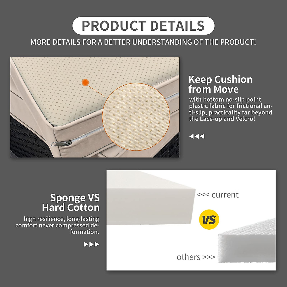 Rattaner Patio Furniture 3-seat Sofa Grey Wicker Outdoor Furniture Outdoor Couch Deep Seat Hight Backrest with Waterproof Cover, Khaki Anti-Slip Cushions