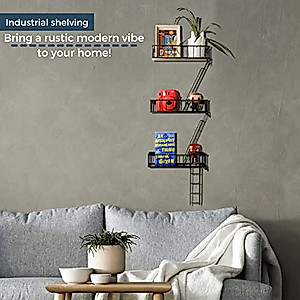 KOTIJOKI Fire Escape Wall Shelf - New York Metal Decorative Shelf with Screwdriver & Screws, Rustic Wall Shelves for Bedroom, Home Décor, Action Figure Display (3-Tier Black Floating Shelves)