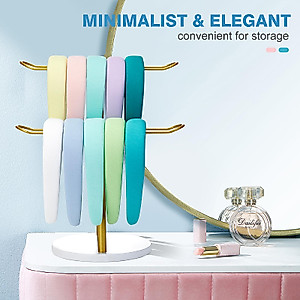 MoyRetty Headband Holder Organizer, 2-Tier Metal Hair Hoop Display Stand Headband Organizer Storage Hair Ropes Accessories Bracelets Bangles Bedroom College Dorm Decor for Girls Women, Gold