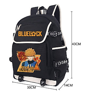 Roffatide Anime Blue Lock Laptop Backpack with USB Charging Port Yoichi Isagi Rucksack with Printed Wanima Backpack for Men Women Seishiro Nagi Graphic Travel Yor Backpack D