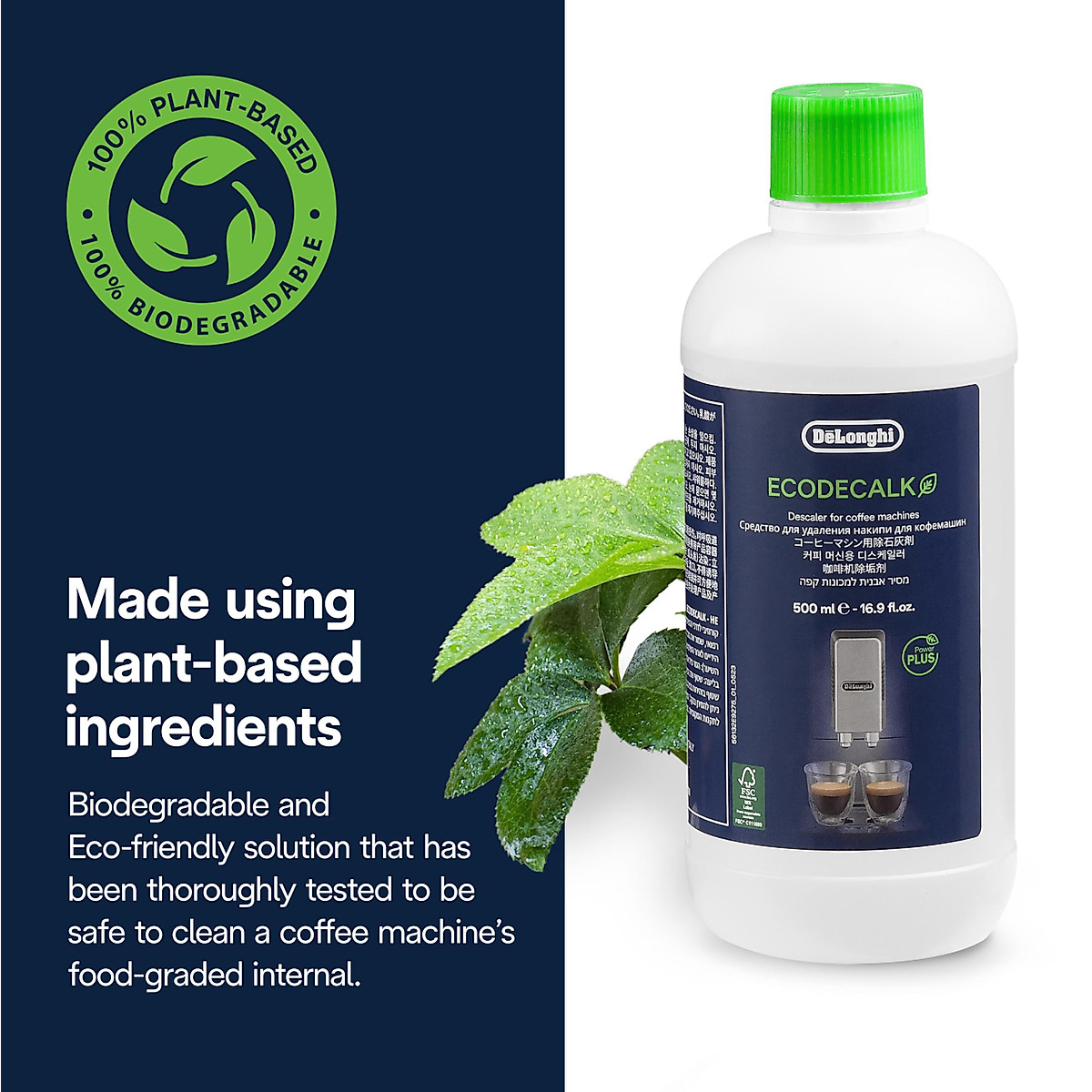 De'Longhi EcoDecalk Descaler, Eco-Friendly Universal Descaling Solution for Coffee & Espresso Machines, 16.90 oz (5 uses)