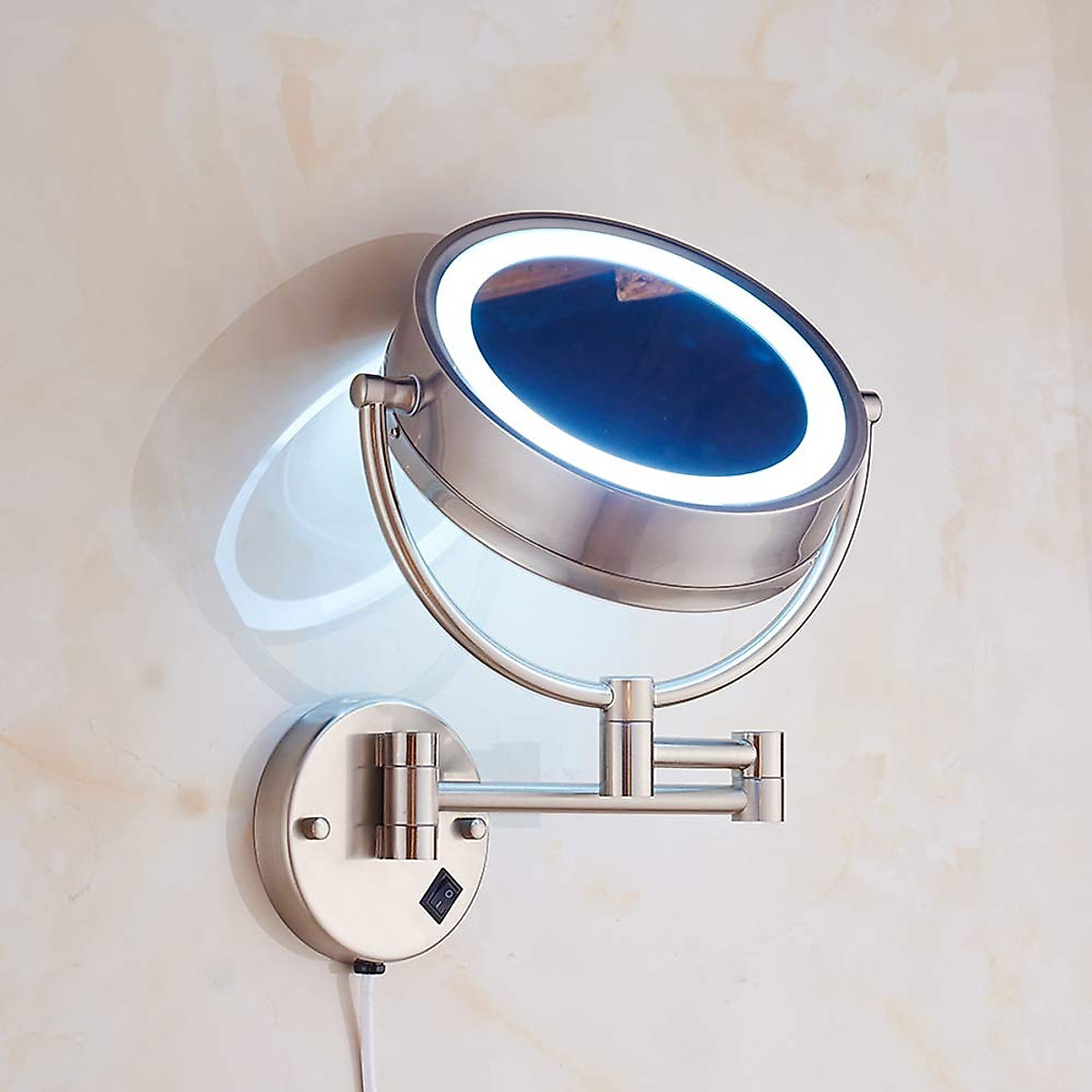 Cavoli Bathroom Extension Mirror 9 Inches with LED Lighted 7X Magnification Beauty, 3 Colors Lights Modes,13" Extension Arm Magnifying Vanity Mirror Electric Plug Powered, Brushed Nickel