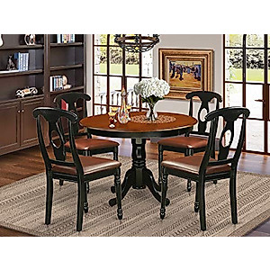 East West Furniture HLKE5-BCH-LC 5 Piece Kitchen Table & Chairs Set Includes a Round Dining Room Table with Pedestal and 4 Faux Leather Upholstered Dining Chairs, 42x42 Inch, Black & Cherry